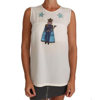 Dolce & Gabbana Wei&szlig;e Seidenkristall Pailletten Feen T-Shirt - - Tops - Damen - Wei&szlig; - L