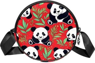 Generic Sac &agrave; bandouli&egrave;re rond pour femme, petit panda mignon, sac &agrave; bandouli&egrave;re avec fermeture &eacute;clair, bretelles r&eacute;glables, sac &agrave; main rond d&eacute;contract&eacute; pour 