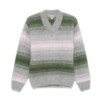 Kenzo Grauer V-Ausschnitt Wollmischpullover - - Knitwear - Herren - Mehrfarbig - L