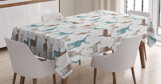 Abakuhaus Hirsch Tischdecke, Alt Text Tiere Weihnachten, Inn und Outdoor Bereich geeignet Waschbar Druck Klare Farben Kein Verblassen, 140 x 240 cm, Türkis Beig