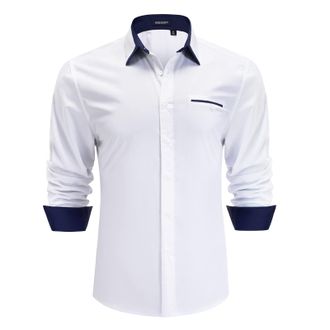 Hisdern Wei&szlig;es Hemd Herren Formelle Freizeithemd Businesshemd Langarm Klassisch Hemden mit Button Down Kragen Regular Fit XXL