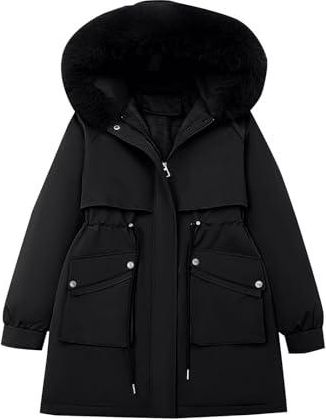 Generic Vestes imperméables légères pour femme avec capuche en fourrure - Grande taille - Doublées en polaire épaisse - Fermeture éclair intégrale - Chaud - M