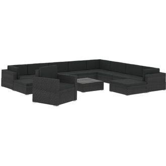 vidaXL 12-tlg. Garten-Lounge-Set mit Auflagen Poly Rattan Schwarz Vidaxl