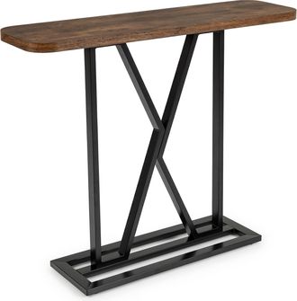 Giantex Schmaler Konsolentisch, 100 x 30 cm Eingangstisch mit Metallrahmen, Sofatisch f&uuml;r Wohnzimmer, Flur, Eingangsbereich, Vintagebraun und Schwarz