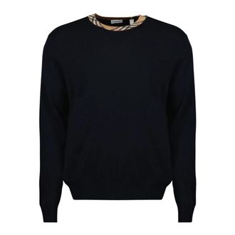 Burberry Pullover mit Karomuster-Besatz aus Wolle - - Knitwear - Herren - Blau - M