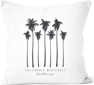Autiga Kissenbezug Palmen California Westcoast Palms Summer Kissen-Hülle Deko-Kissen weiß Unisize