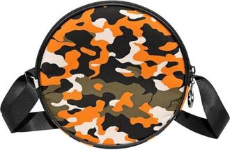 Generic Circle Sac &agrave; bandouli&egrave;re pour femme, petit sac &agrave; bandouli&egrave;re orange camouflage, sac &agrave; dos avec fermeture &eacute;clair, bretelles r&eacute;glables, sac &agrave; main rond 