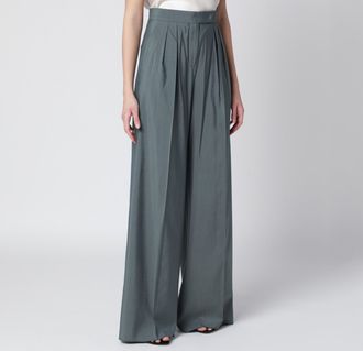 Max Mara Weite Hose aus Wolle und Seide in Dunkelgr&uuml;n