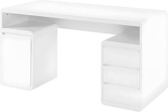 Vente-Unique Bureau SERGUEI avec rangements int&eacute;gr&eacute;s - MDF laqu&eacute; Blanc Haute Brillance, Design Moderne et Fonctionnel, id&eacute;al pour Bureau &agrave; Domicile, Chambre ou Esp