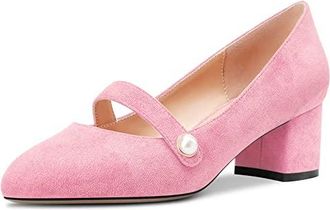 Castamere Femmes Bloc Chunky Mi Talon Heel Rond Bout Slip-on Escarpins Mariage Party Cute 5 CM Heels Rose A 38 EU