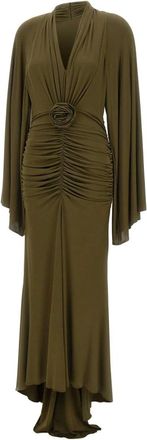 Blumarine Femme, Robes, Vert, Taille: 40 FR Longue Robe Brillante en Jersey avec Rose Appliqu&eacute;e