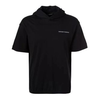 Emporio Armani Hoodie Baumwoll-T-Shirt mit Logo-Patch - - Tops - Herren - Blau - L