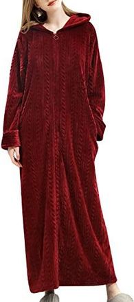 Generic Robe de chambre à fermeture éclair pour femme, peignoir long avec capuche, vêtement de détente et de nuit, vêtement de nuit à capuche, manteau dhiver 