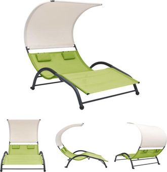 Les Tendances The Living Store Doppel-Sonnenliege mit Sonnendach Textilene Gr&uuml;n - Doppel Liege - Gartenliege - Sonnenliege - Textilene Liege - Liege Gr&uuml;n