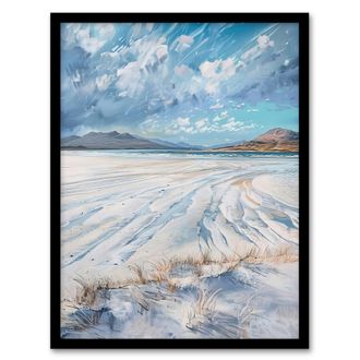 Artery8 White Sands Luskentyre Beach Isle Harris Painting Dining Room Art Print Framed Poster Wall Decor 12x16 inch