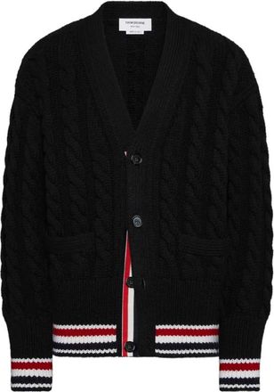Thom Browne Homme, Pulls, Noir, Taille: M Cardigan en maille torsadée à col en V