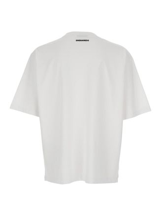 Dsquared2 Mens T-Shirt With Raised Collar, White Cotton T-Shirts And Polos