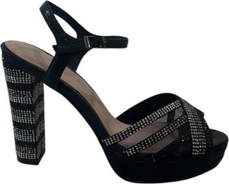 Menbur Femme, Chaussures, Noir, Taille: 37 EU Sandalo strass, tacco grosso e plateau