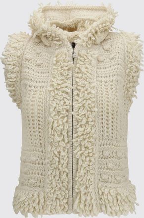 Fendi Gilet court en maille &agrave; capuche avec franges en laine et alpaga