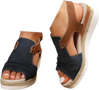 Generic Sandales compens&eacute;es orthop&eacute;diques pour femme avec sangle de cheville - Soutien de la vo&ucirc;te plantaire - Chaussures &agrave; bout ouvert - Espadrilles &agrave; talon 