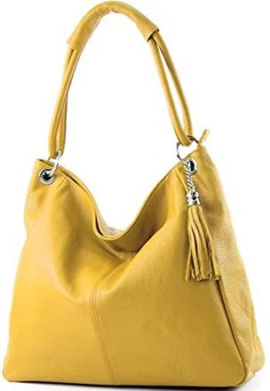 modamoda.de T165 - Sac &agrave; bandouli&egrave;re en cuir de grande taille, jaune soleil, L