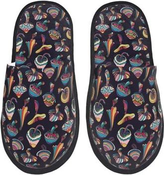 Generic Pantoufles DHiver Champignons Color&eacute;s En Style Doodle Unisexe Pantoufles Cozy Chaussons Invit&eacute;s Pour Spa Invit&eacute; H&ocirc;tel L