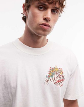 AllSaints Roque - Kurz&auml;rmliges T-Shirt in Wollwei&szlig; mit Grafiklogo und R&uuml;ckenprint