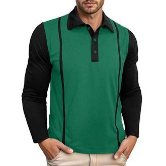 Generic Polo &agrave; manches longues pour homme - Coupe ajust&eacute;e - Chemise d&eacute;contract&eacute;e avec col boutonn&eacute; - Haut &eacute;l&eacute;gant de couleur contrast&eacute;e pour le quotidien en h