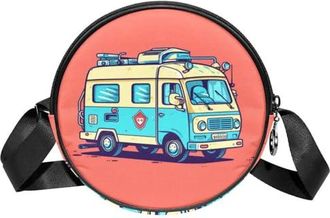 Generic Ambulance Petit sac &agrave; bandouli&egrave;re circulaire pour femme avec fermeture &eacute;clair et bretelles r&eacute;glables Style d&eacute;contract&eacute;