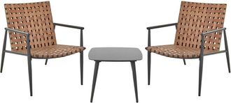 Beliani Ensemble de Balcon 2 Places en Rotin PE Structure et Pieds en Acier Table Basse Meubles de Terrasse Marron Ziria