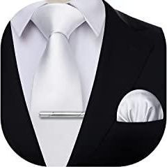 Hisdern Cravate Blanc Homme Formelle Élégante Classique Ensemble de Cravates et Mouchoir et Pince pour Mariage Affaires Fête