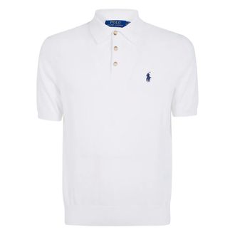 Polo Ralph Lauren Homme, Tops, Blanc, Taille: L Pull Polo en Maille &agrave; Manches Courtes