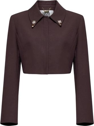 Silvian Heach Femme, Vestes, Brun, Taille: 38 FR Blazer court avec col et détail