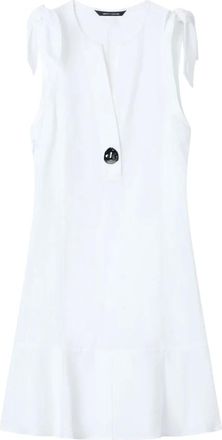 A|X Armani Exchange Femme, Robes, Blanc, Taille: 36 FR Courte Robe en Popeline de Lin avec Boutons et Noeuds