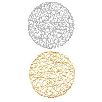 Cabilock Handgefertigte Runde Tischsets aus Gewebter Papierfaser Hitzebeständige Platzsets für Esstisch und Küche Dekorative Hohlmuster 2 Stück in Gold und Sil