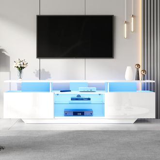 Merax TV M&ouml;bel f&uuml;r Wohnzimmer LED Fernsehschrank,Hochglanz Wei&szlig; TV Lowboard f&uuml;r 70 Zoll Fernseher, Modernes TV-Board,App-Steuerung, 2 Schr&auml;nken & 8 Ablagefl