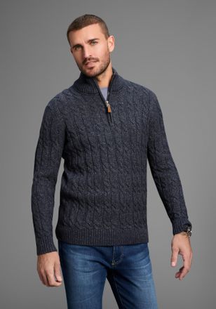 DELMAO Troyer DELMAO Bis Gr&ouml;&szlig;e 3XL, Herren, Gr. XXL (60/62), blau (marine, melange), Strick, Obermaterial: 80% Polyacryl, 20% Baumwolle, Zopfmuster, meliert,