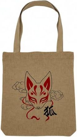 Fabulous Sac Shopping Tote Bag Aspect Lin - Kitsune Renard Japon Asie Culture Manga - Sac de Courses Toile Epaisse 360g Beige Naturel Cabas Port&eacute; Epaule Solide