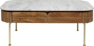 Kare Design Design Couchtisch Grace, Weiß/Braun, Wohnzimmertisch, Beistelltisch, Massivholz Korpus, Marmor Nutzfläche, 45x110x60 cm (H/B/T)