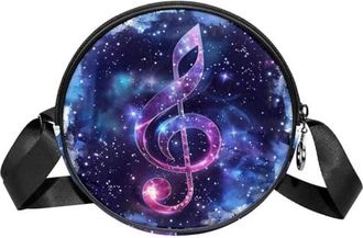 Generic Petit sac &agrave; bandouli&egrave;re Circle pour femme, motif notes de musique, sac &agrave; dos &agrave; bandouli&egrave;re avec fermeture &eacute;clair, bretelles r&eacute;glables, sac &agrave; main rond