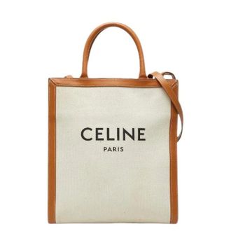 Celine Pre-owned Vertical Cabas Small Canvas Leather 2way Bag - Femme - Pre-owned - Beige - Taille: ONE Size