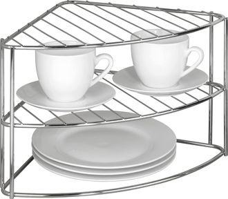 WENKO Geschirreckregal mit 2 Ablagen - 2 Ablagen, verchromtes Metall, 35 x 25 x 21 cm, Silber gl&auml;nzend