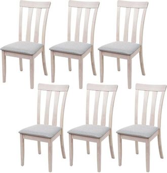 Hhg [JAMAIS UTILIS&Eacute;] 6x chaise de salle &agrave; manger HHG-525, tissu, en bois massif, ch&acirc;ssis clair, gris