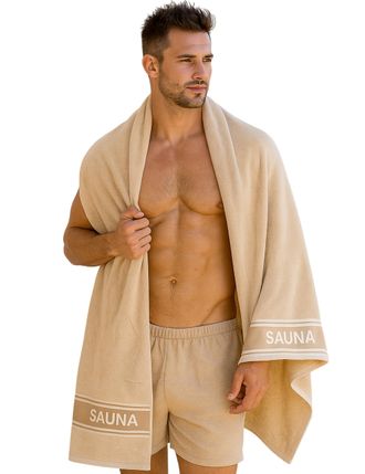Morgenstern Saunahandtuch XXL 80x200 cm 100% Baumwolle Sauna Handtuch Badetuch Gro&szlig; f&uuml;r Damen und Herren Frottee Oeko Tex Standard 100 Sand
