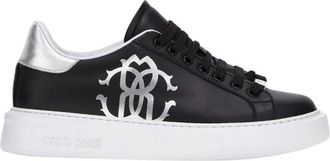 Roberto Cavalli Femme, Chaussures, Noir, Taille: 35 EU Baskets avec Monogramme Serpent Miroir
