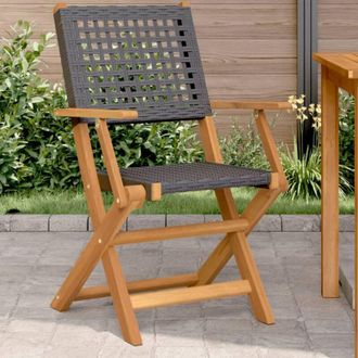 vidaXL Vidaxl - Gartenst&uuml;hle 2 Stk. Schwarz Massivholz Akazie und Poly Rattan