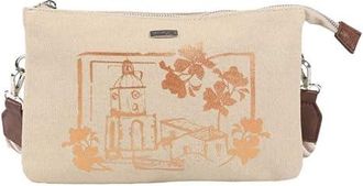 Les Tropeziennes Les Tropeziennes par M.Belarbi | Pochette bandoulière Oliana | Petit sac femme crossbody bandoulière amovible en toile de coton décor brillant | 27 x 