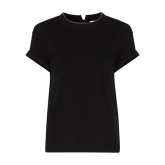 Brunello Cucinelli Rundhalsausschnitt T-Shirt mit kurzen &Auml;rmeln - - Tops - Damen - Schwarzk - L