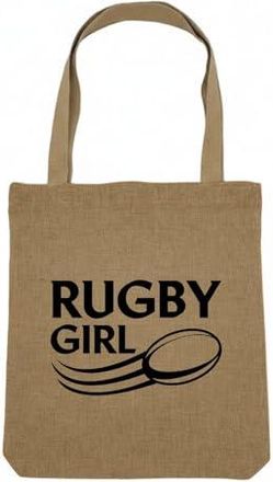 Fabulous Sac Shopping Tote Bag Aspect Lin - Rugby Girl Sport Equipe Stade Ballon XV - Sac de Courses Toile Epaisse 360g Beige Naturel Cabas Port&eacute; Epaule Solide