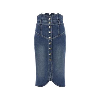 Elisabetta Franchi Femme, Jupes, Bleu, Taille: 42 FR Falda Midi Denim
